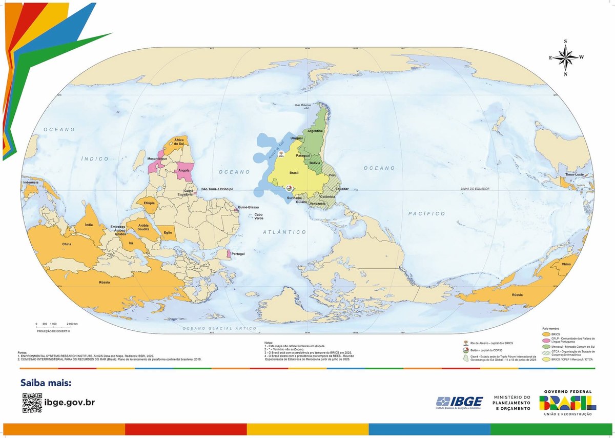 IBGE launches inverted world map to commemorate Brasil’s BRICS Presidency