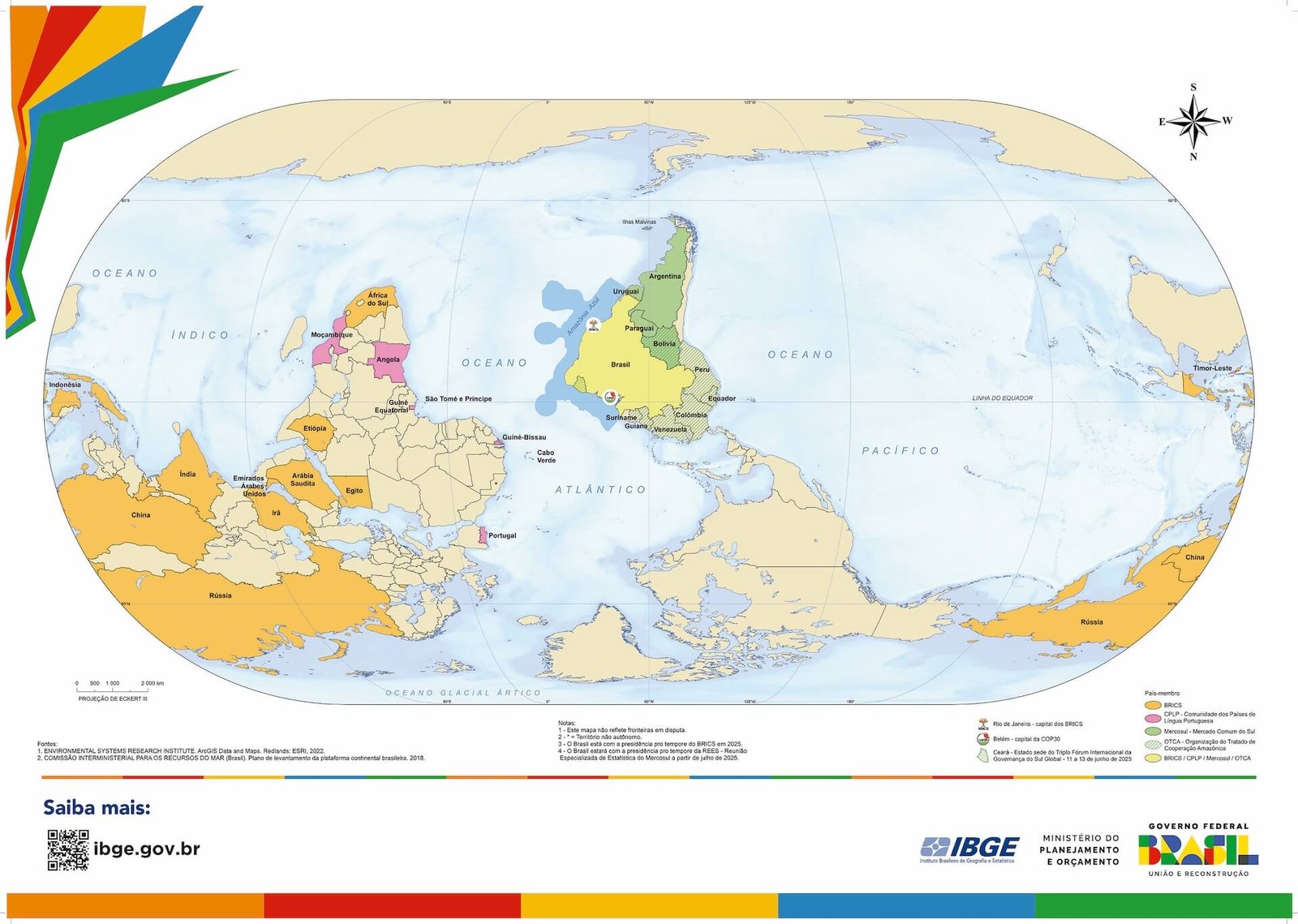 IBGE launches inverted world map to commemorate Brasil’s BRICS Presidency